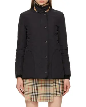 Burberry Long-sleeved Diamond Quilted Jacket With Corduroy Collar - Black