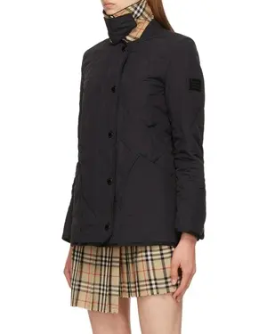Burberry Long-sleeved Diamond Quilted Jacket With Corduroy Collar - Black