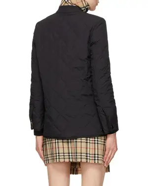 Burberry Long-sleeved Diamond Quilted Jacket With Corduroy Collar - Black