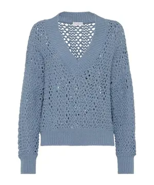 Brunello Cucinelli V-neck Mesh Knit Jumper