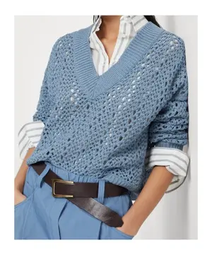 Brunello Cucinelli V-neck Mesh Knit Jumper