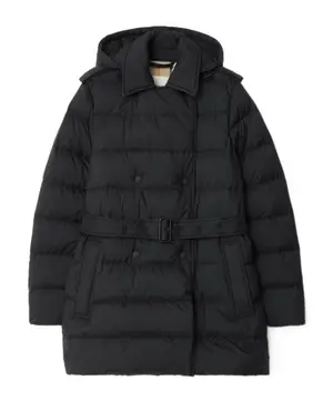 Burberry Short Hooded Puffer Coat With B-belt - Black
