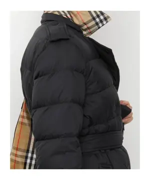 Burberry Short Hooded Puffer Coat With B-belt - Black