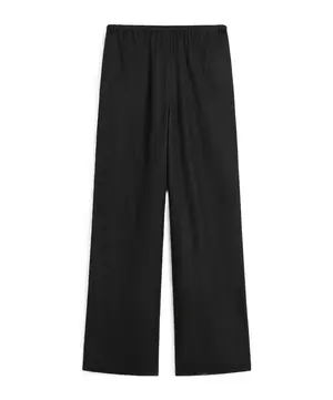 TOTEME Monogram Flannel Straight Leg Trousers - Black