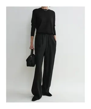 TOTEME Monogram Flannel Straight Leg Trousers - Black