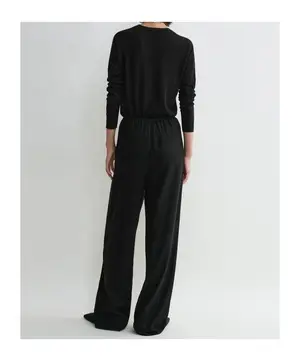 TOTEME Monogram Flannel Straight Leg Trousers - Black