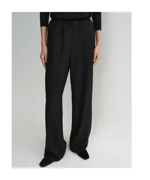 TOTEME Monogram Flannel Straight Leg Trousers - Black