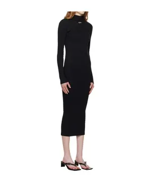 Off-White Ribbed High Neck Maxi Dress - Black
