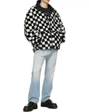 R13 White Checkered Faux Fur Jacket