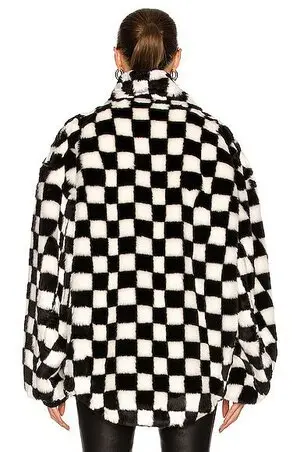 R13 White Checkered Faux Fur Jacket