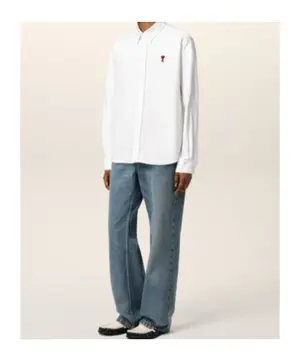 AMI Paris Logo Embroidered Long-sleeved Shirt