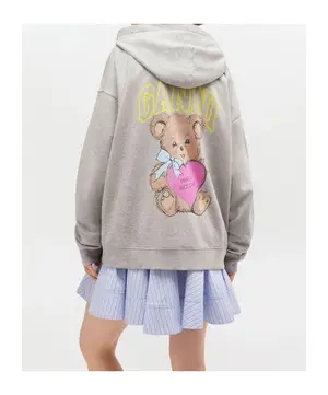 GANNI Teddy Bear Graphic Zip Hoodie - Grey