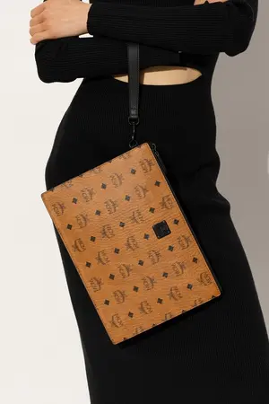 Mcm Monogrammed Leather Wristlet