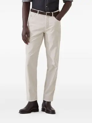 Brunello Cucinelli Logo Patch Straight-leg Trousers - White