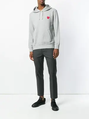 Play Comme Des Garcon Comme Des Garçons Play Hoodie With Embroidered Heart Logo - Gray