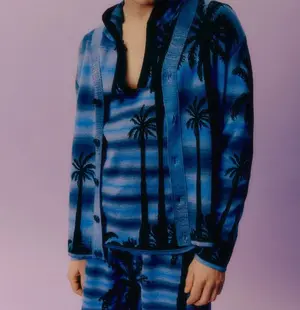 LANEUS Tropical Palm Trees Jacquard Hoodie
