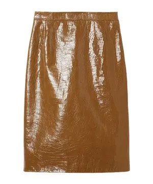 Gucci Shiny Leather Midi Skirt - Brown