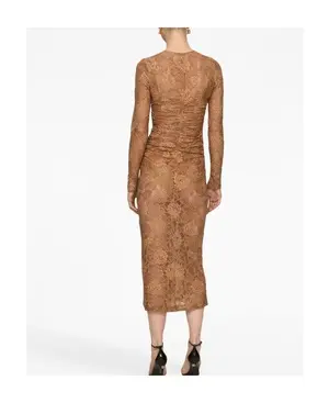 Dolce & Gabbana Chantilly-lace Crewneck Midi Dress - Brown