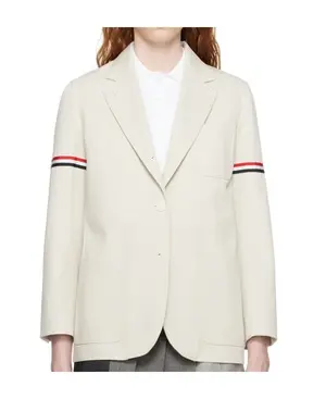 Thom Browne Single-breasted Blazer With Tricolor Armband Detail - White