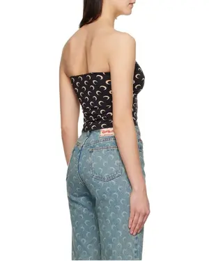 MARINE SERRE All-over Moon Printed Tube Top - Black