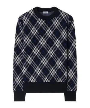 Burberry Checked Knitted Crewneck Jumper - Ink