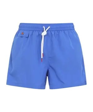 Kiton Elastic Waist Drawstring Swim Shorts With Logo Detail - Blue