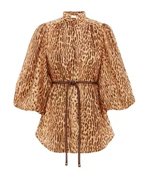 Zimmermann Cascadian Printed Long Sleeve Tunic - Tan Leopard