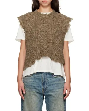 R13 Cable Knit Frayed Sleeveless Sweater - Brown