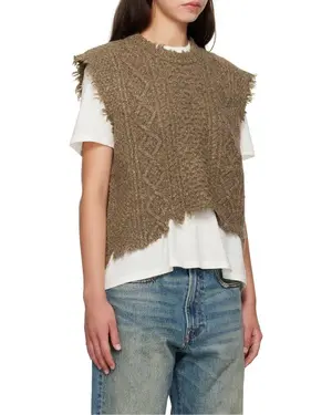 R13 Cable Knit Frayed Sleeveless Sweater - Brown
