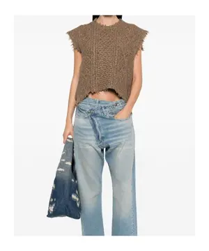 R13 Cable Knit Frayed Sleeveless Sweater - Brown
