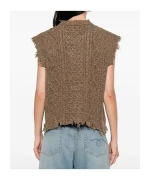 R13 Cable Knit Frayed Sleeveless Sweater - Brown