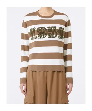 Max Mara Viterbo Striped Crewneck Jumper With Graphic Print - Brown