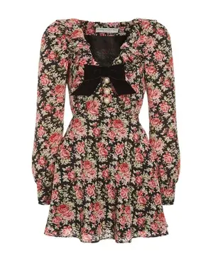 Alessandra Rich Floral Print Bow-embellished Minidress - Multicolor
