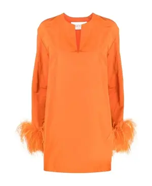 Valentino Garavani V-neck Feather Trim Dress