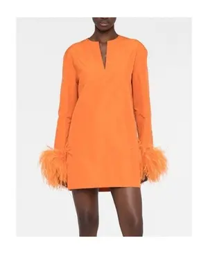 Valentino Garavani V-neck Feather Trim Dress