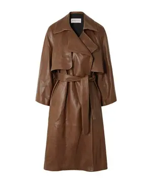 Nour Hammour Belted Leather Trench Coat