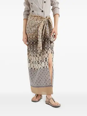 Brunello Cucinelli Geometric Print Cotton Maxi Skirt