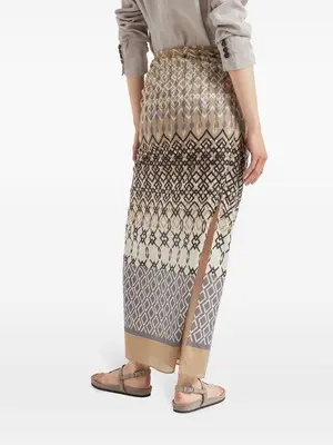 Brunello Cucinelli Geometric Print Cotton Maxi Skirt