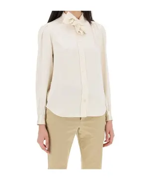 Saint Laurent Lavallière Neck Long-sleeved Blouse - No