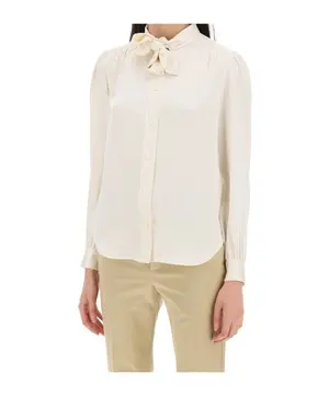 Saint Laurent Lavallière Neck Long-sleeved Blouse - No