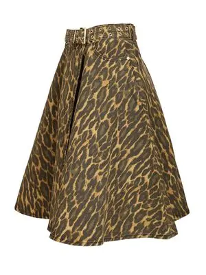 GANNI Leopard Print Denim Wrap Skirt