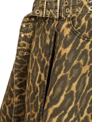 GANNI Leopard Print Denim Wrap Skirt