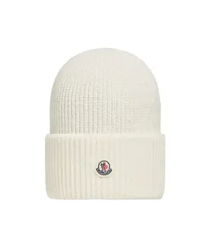 Moncler Logo Patch Knitted Beanie - White
