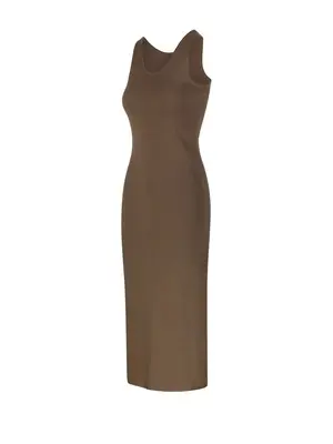 Max Mara Sleeveless Midi Dress With Open Back And Slit - Hazelnut Brown