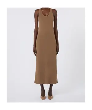 Max Mara Sleeveless Midi Dress With Open Back And Slit - Hazelnut Brown