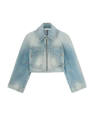 Palm Angels Palm Pattern Cropped Denim Jacket