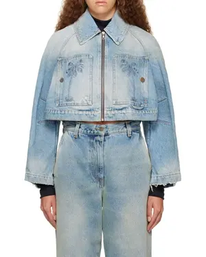 Palm Angels Palm Pattern Cropped Denim Jacket