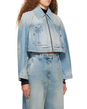Palm Angels Palm Pattern Cropped Denim Jacket