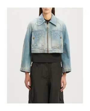 Palm Angels Palm Pattern Cropped Denim Jacket