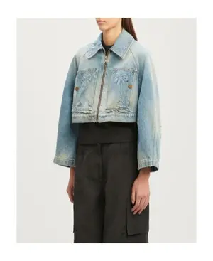 Palm Angels Palm Pattern Cropped Denim Jacket